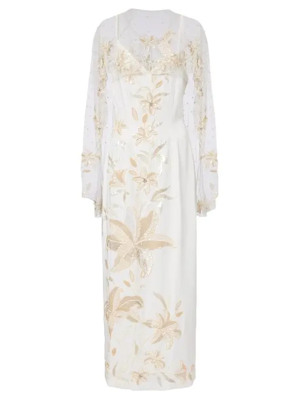 LA FUORI Là Fuori Embellished Caped Gown - White