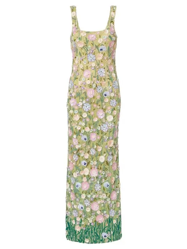 LA FUORI Là Fuori Embellished Floral Gown - Green