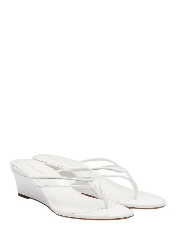Veronica Beard Clea Leather-trimmed Wedge Thong Sandals - White