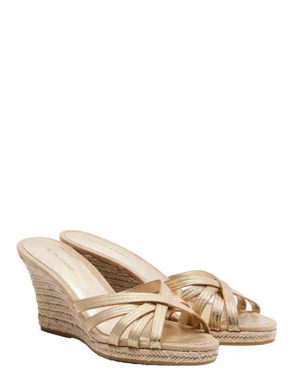 Veronica Beard Metallic Leather Espadrille Wedges - Gold