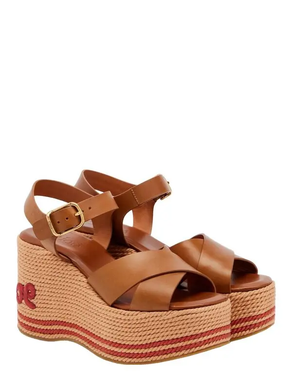Chloé Leather Wedge Sandals - Brown