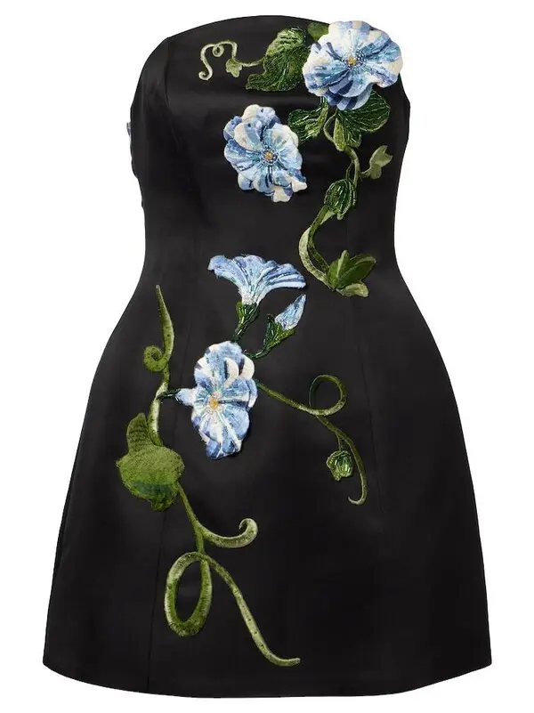 LEO LIN Zaria Floral-appliqué Bustier Dress - Black