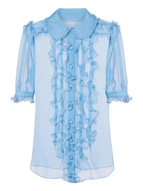 Dolce & Gabbana Ruffled Semi-sheer Silk Blouse - Blue