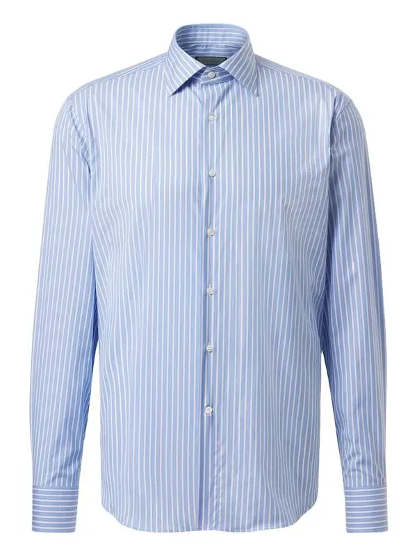 Canali Striped Cotton Poplin Shirt - Blue
