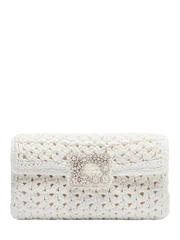 ROGER VIVIER Jeu De Fille Embellished Crochet Clutch - White