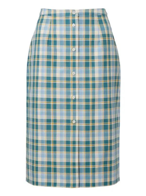 Prada Checked Cotton Poplin Pencil Skirt - Blue
