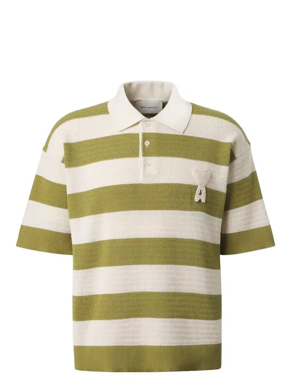 Ami De Cœur Striped Cotton Polo Shirt - White