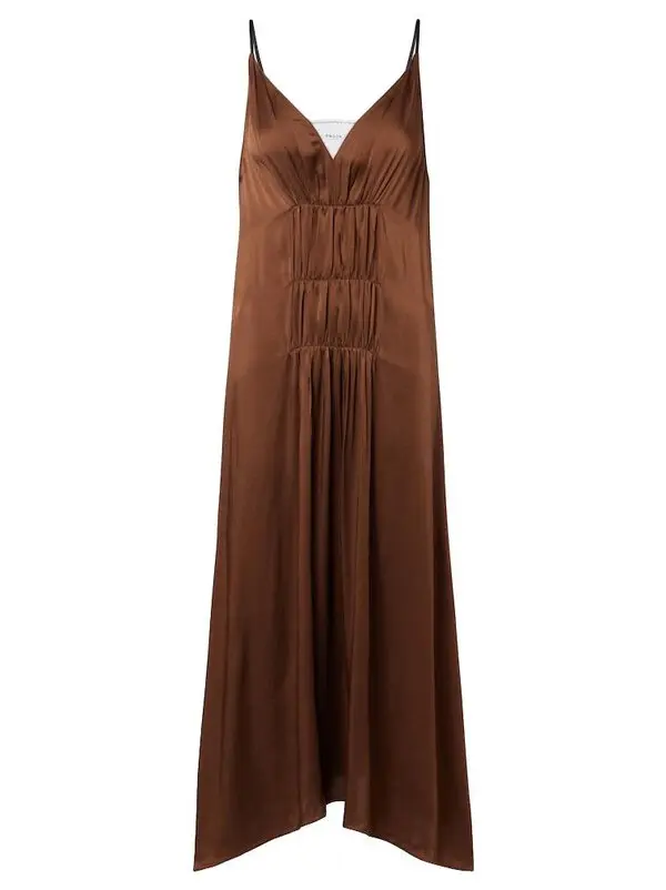 Prada Gathered Crepe Satin Slip Dress - Brown