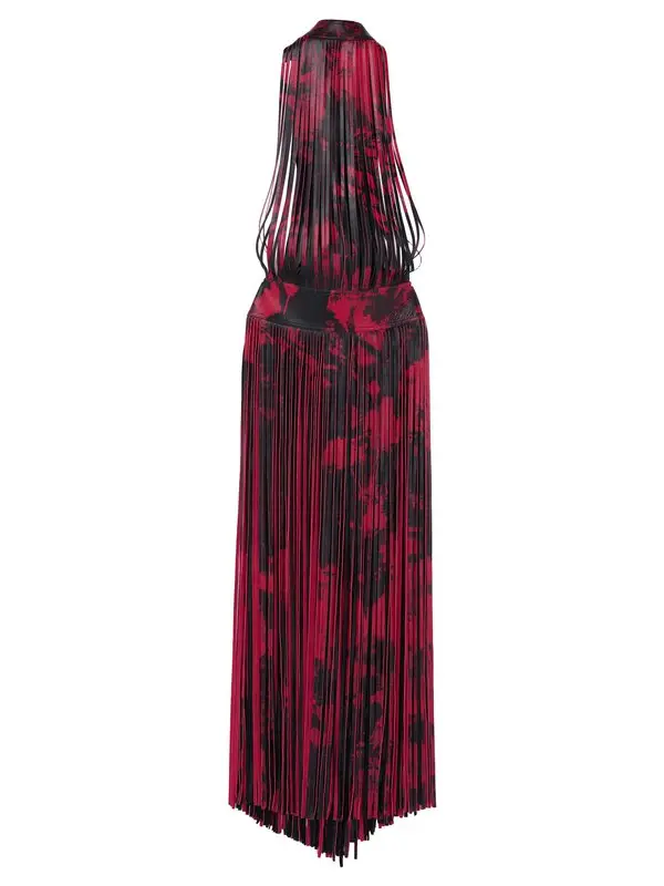Alexander McQueen Leather Floral Fringe Dress - Black/red