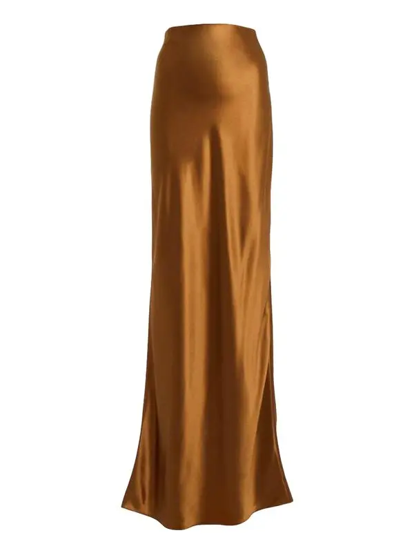Saint Laurent Silk Satin Slip Skirt - Brown