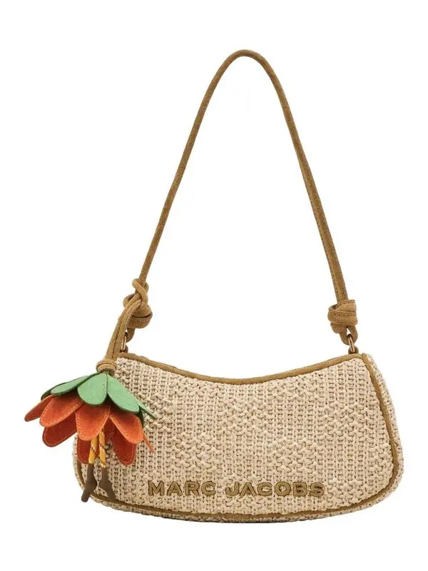 Marc Jacobs Raffia Shoulder Bag With Flower Detail - Beige