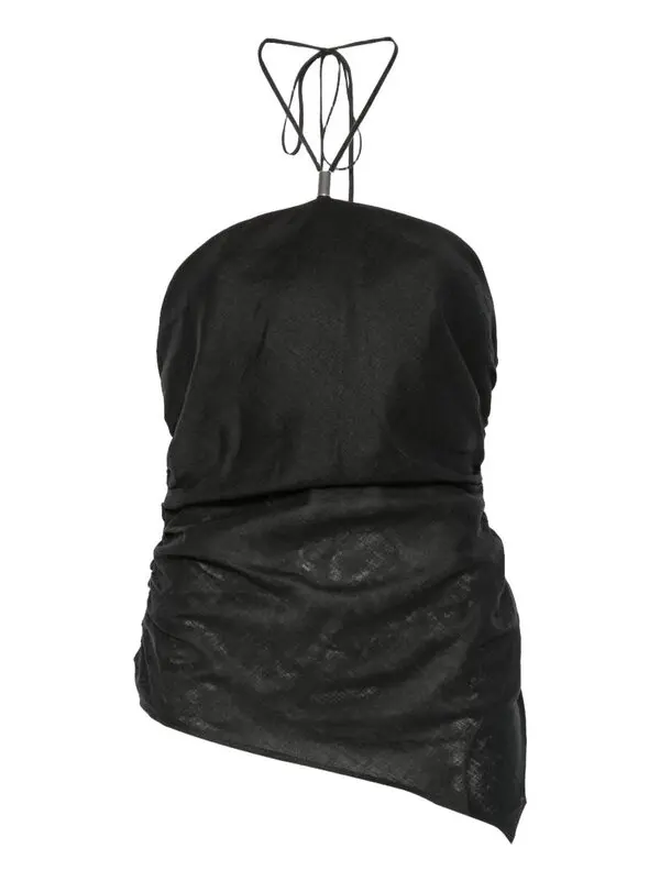 SEMICOUTURE Becka Linen Halterneck Top - Black
