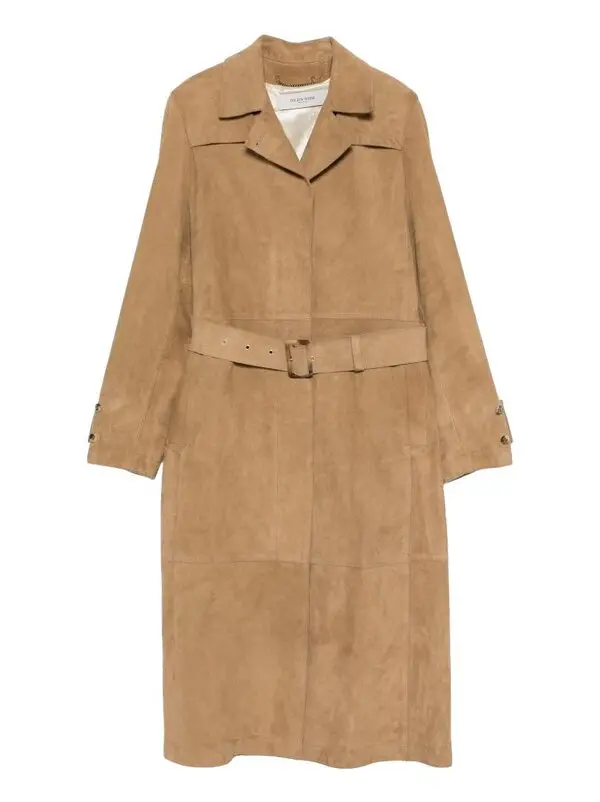 GOLDEN GOOSE Suede Leather Trench Coat - Brown