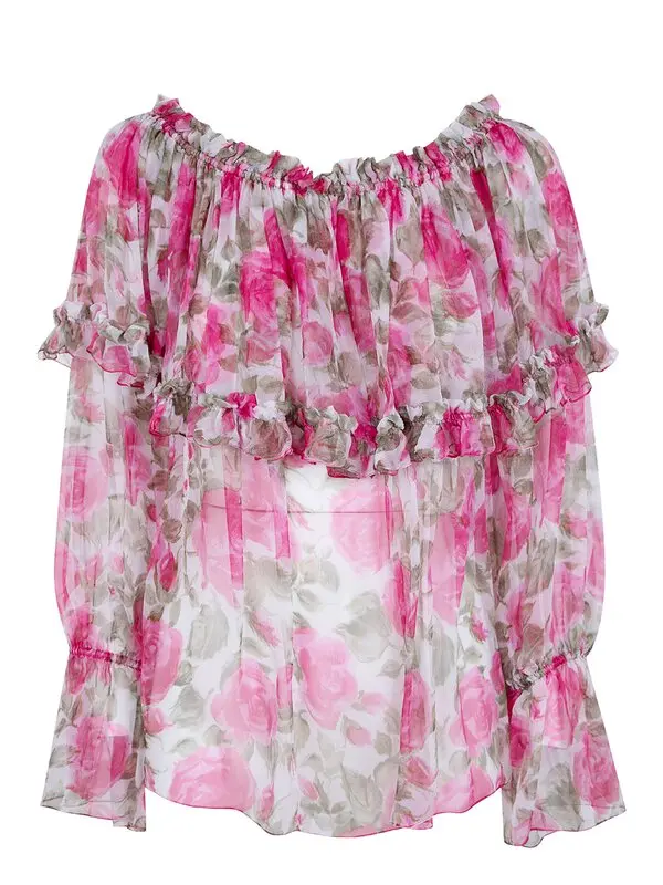 Chloé Floral Print Silk Shirt - White