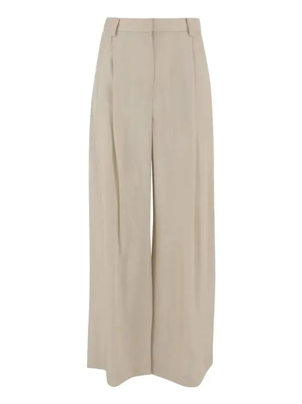 THE FRANKIE SHOP Marfa Fluid Twill Pleated Trousers - Beige