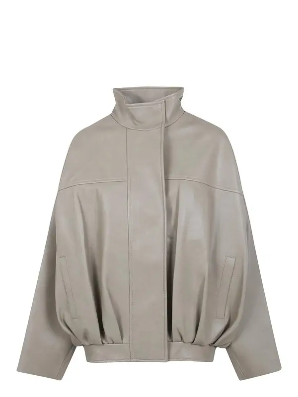 THE FRANKIE SHOP Veren Faux Leather Bomber Jacket - Gray