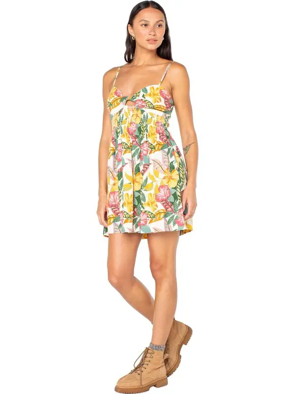 Roxy Sunrise Vibes Linen Dress - Egret Sangria Tropics