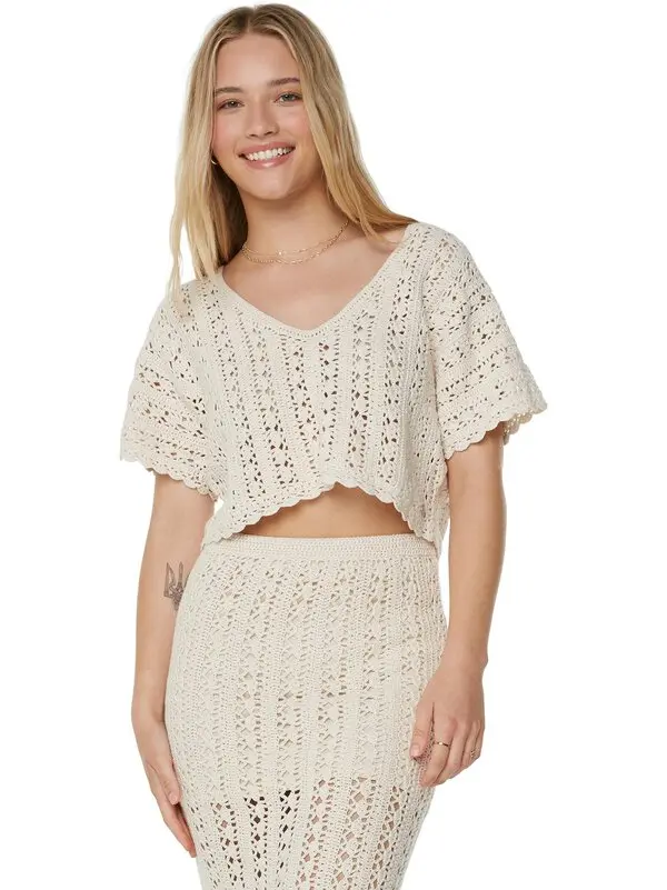 Roxy Crochet Knit T-shirt - Parchment Solid