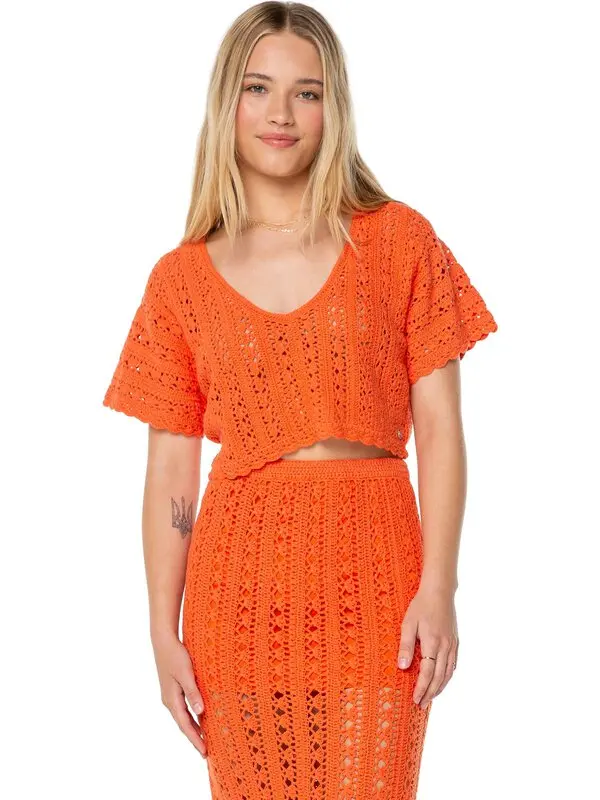 Roxy Crochet Knit T-shirt - Tigerlily Solid