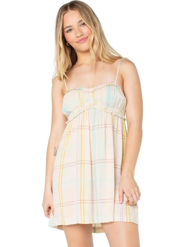 Roxy Island Reverie Mini Dress - Parchment Windowpane Plaid