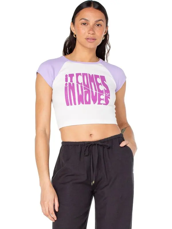Roxy Comes In Waves Cropped Baby Tee - Lilac Breeze