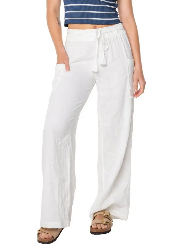 Roxy Relaxed Fit Gauze Pants - Snow White Solid