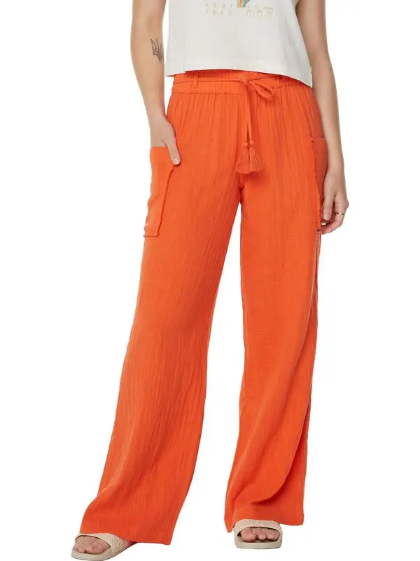Roxy Relaxed Fit Gauze Pants - Tigerlily Solid