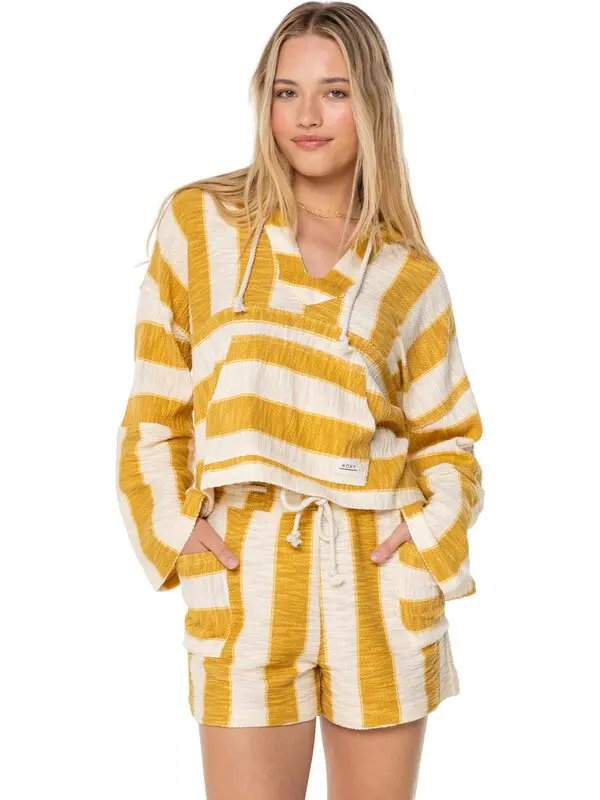Roxy Rich Coast Striped Poncho - Amber Gold Jungle Beach Stripe