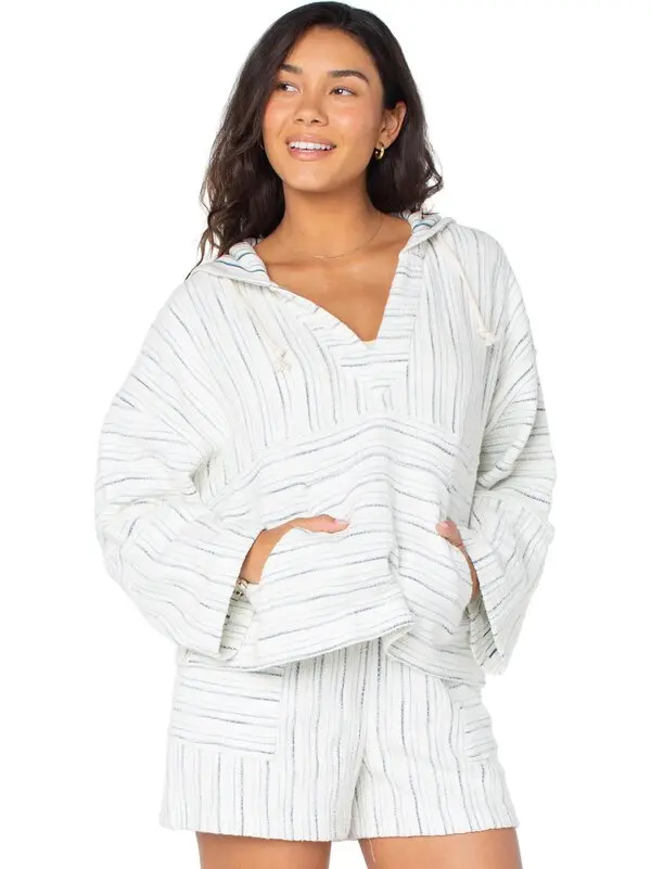 Roxy Rich Coast Striped Poncho - Cloud Dancer Sea Crest Blue Stripe