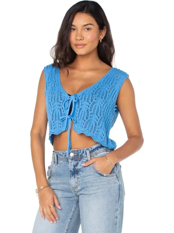 Roxy Beach Bound Crochet Vest - Azure Blue Solid