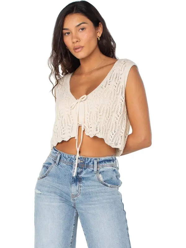 Roxy Beach Bound Crochet Vest - Parchment Solid