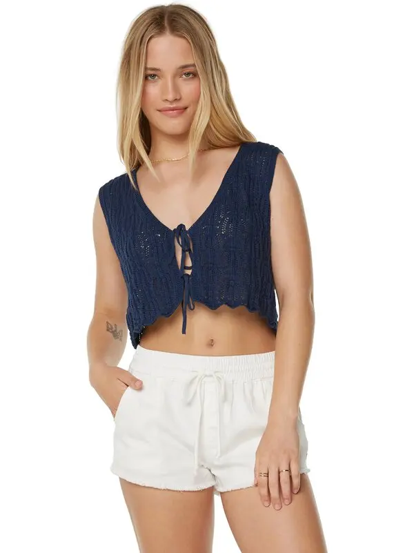 Roxy Beach Bound Crochet Vest - Sargasso Sea Solid
