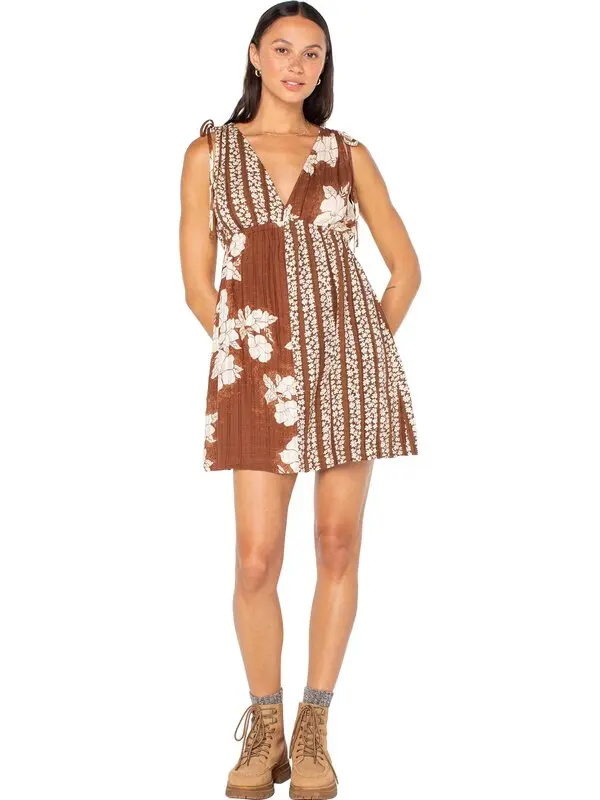 Roxy In The Moment Mini Dress - Tiramisu Hibiscus Hideaway / Daisy Chain Stripe