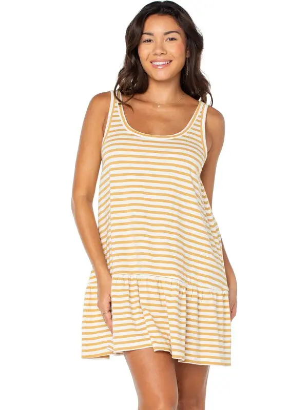 Roxy Still Salty Mini Dress - Curry Jail Bird Horizontal Stripe