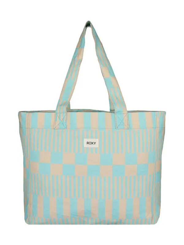 Roxy Printed Tote Bag - Big Brella Check Turquoise