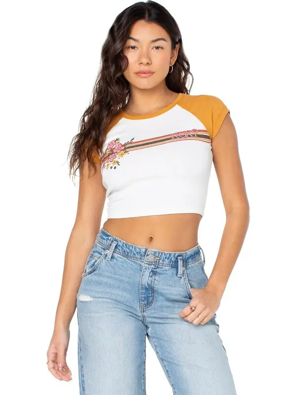 Roxy Retro Heritage Striped Cropped Baby Tee - Buckthorn Brown Retro Heritage Stripe