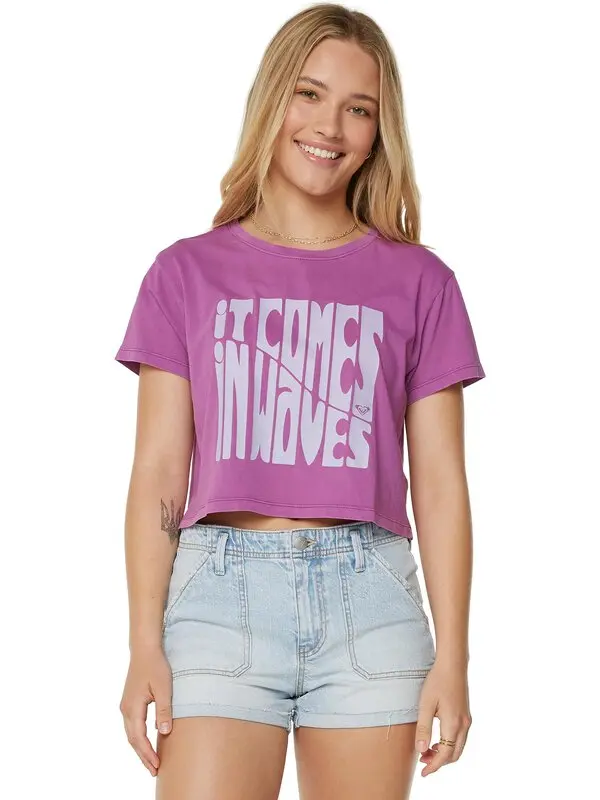 Roxy Cropped Boxy Tee - Striking Purple Comes In Waves