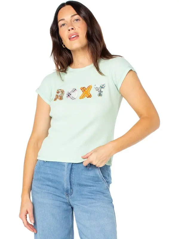 Roxy Patchwork Cotton Rib Baby Tee - Cameo Green Roxy Patchwork