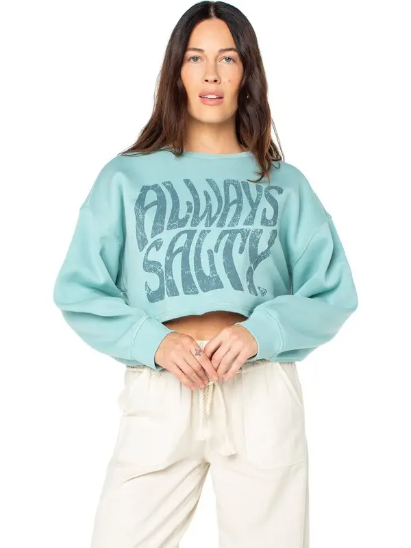 Roxy Morning Hike Cropped Crewneck - Aquifer Always Salty