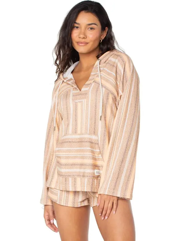 Roxy Poncho-style Pullover Hoodie - Chipmunk Saltwater Stripe