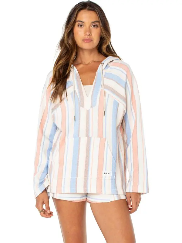 Roxy Poncho-style Pullover Hoodie - Dew Lineup Stripe