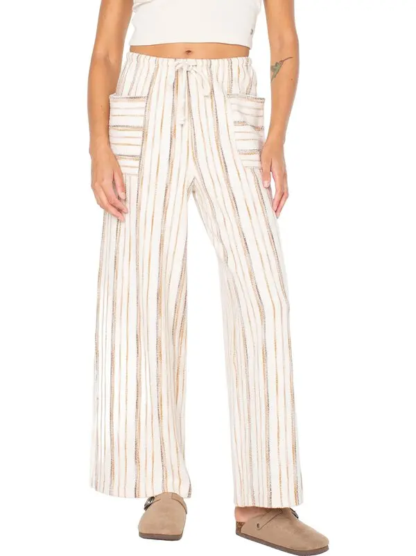 Roxy Slub Knit Terry Wide Leg Pants - Buckthorn Brown Sea Crest Stripe