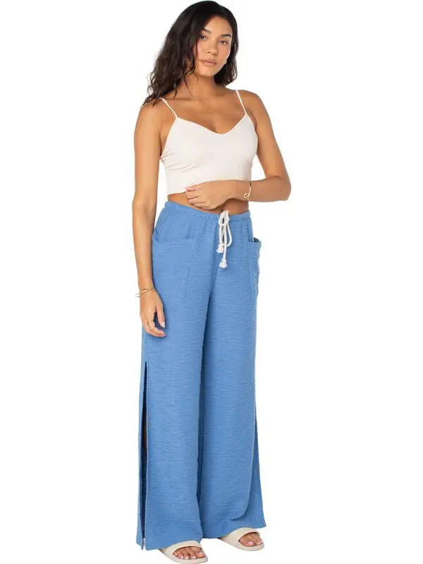 Roxy Slub Knit Terry Wide Leg Pants - Riviera Solid