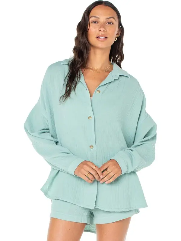 Roxy Morning Time Button-up Shirt - Aquifer Solid