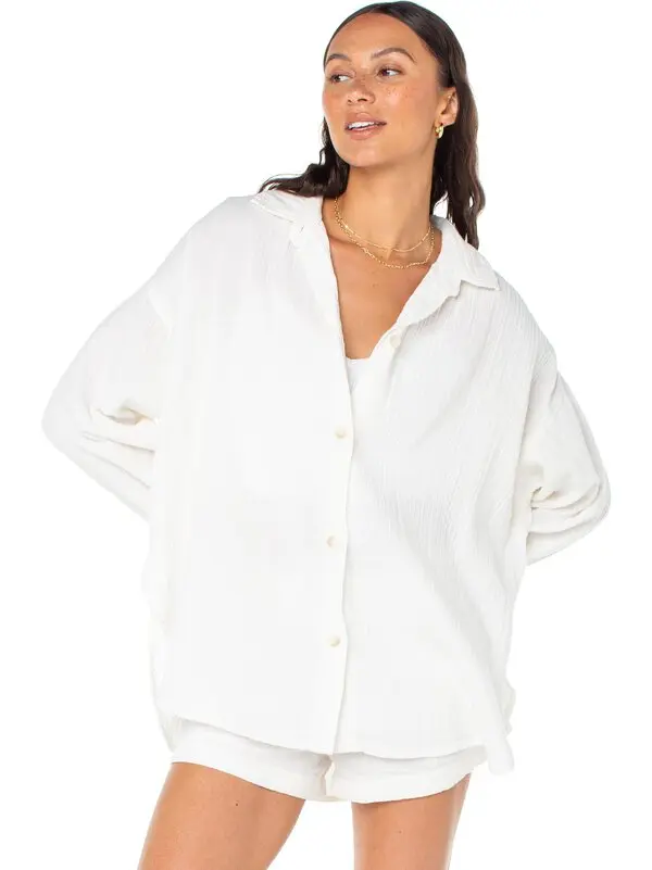 Roxy Morning Time Button-up Shirt - Egret Solid