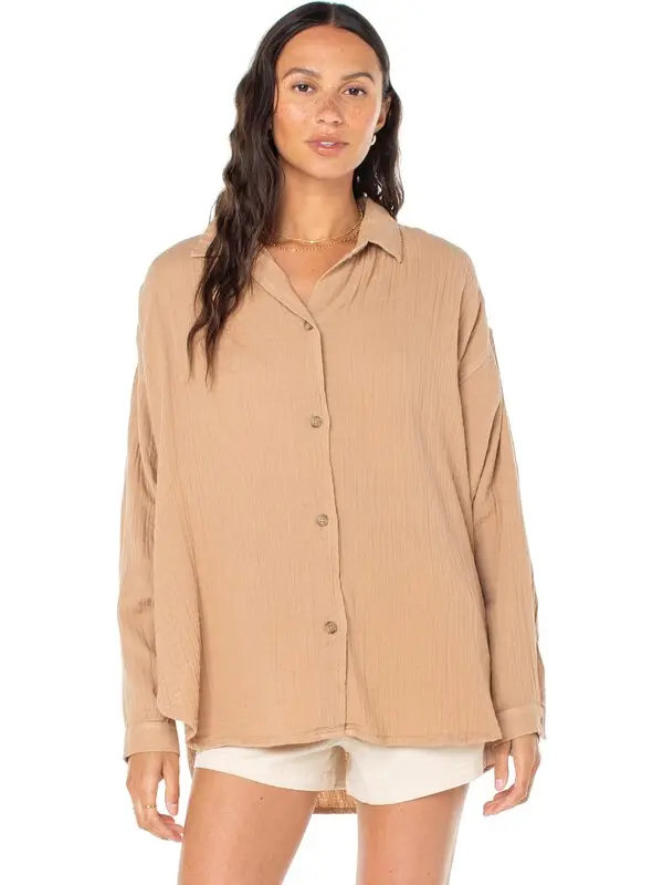 Roxy Morning Time Button-up Shirt - Praline Solid