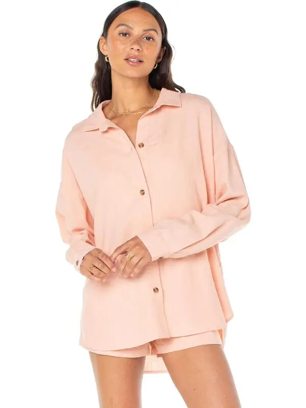 Roxy Morning Time Button-up Shirt - Rose Cloud Solid