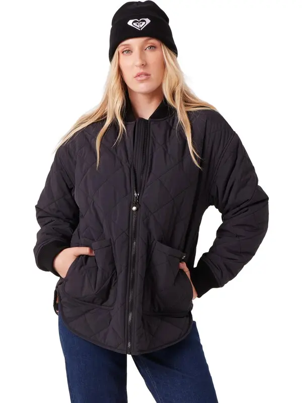 Roxy Aurora Quilted Bomber - Black