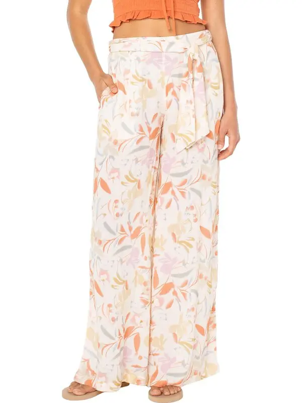 Roxy Floral Print Wide Leg Pants - Parchment Fleeting Bloom
