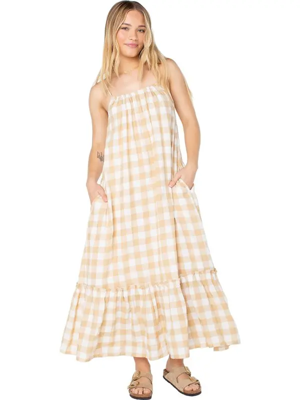 Roxy Sunchaser Maxi Dress - Beige Pucker Up Plaid